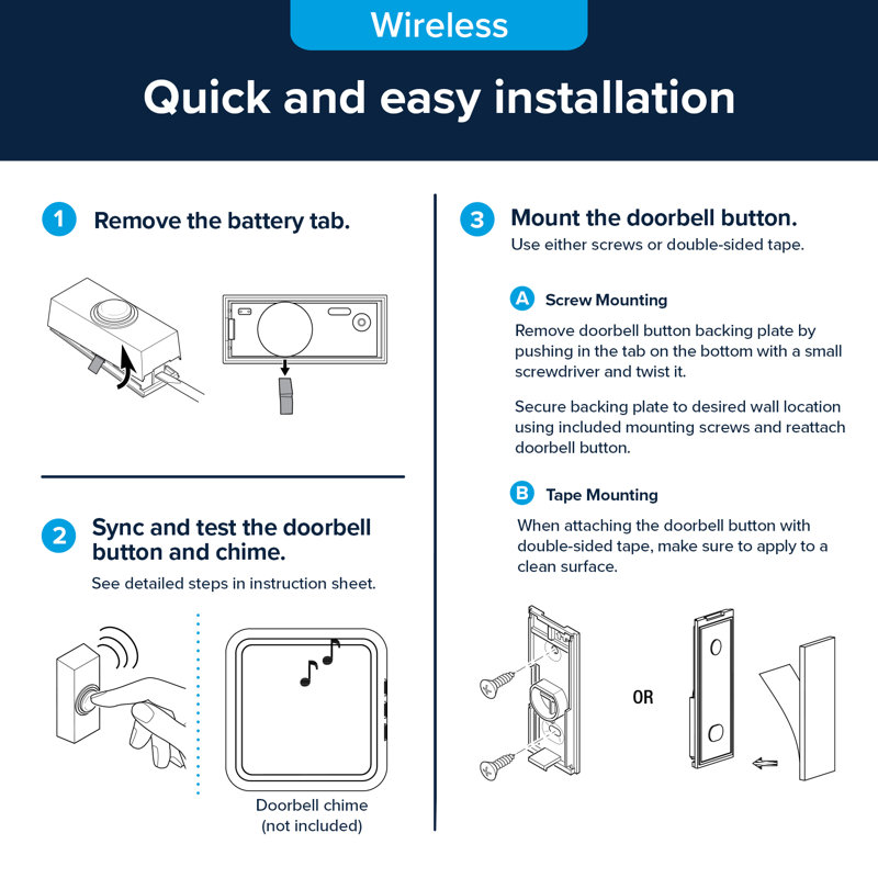 Symple Stuff Heath Zenith Black Plastic Wireless Push Button Doorbell - Wayfair Canada